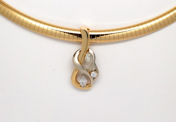 Custom 14k Two-Tone Free-Form Diamond Omega Slide Pendant - Kappy's ...