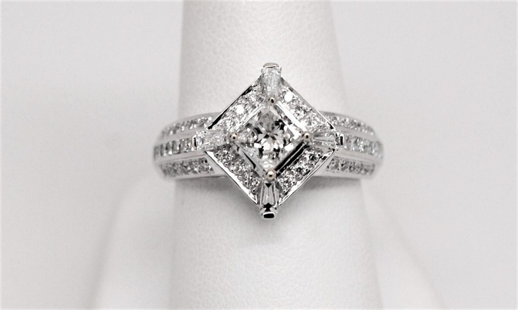 Sideways Princess Cut Baguette Round Diamond Engagement Ring 14k White ...